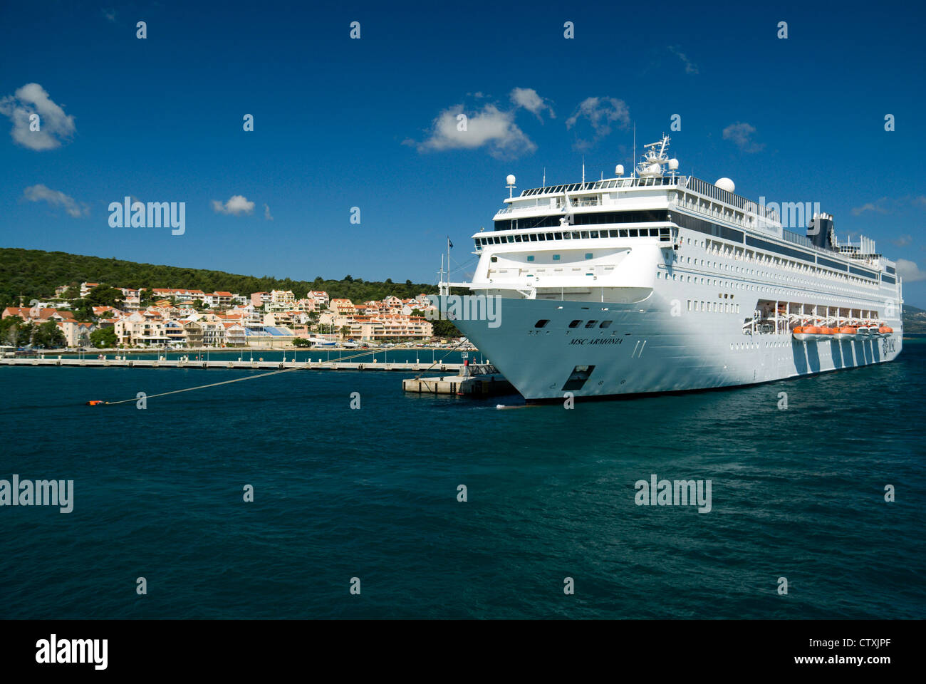 Cruise ship MSC Armonia moored in Argostoli Bay, Arostoli, Kefalonia ...
