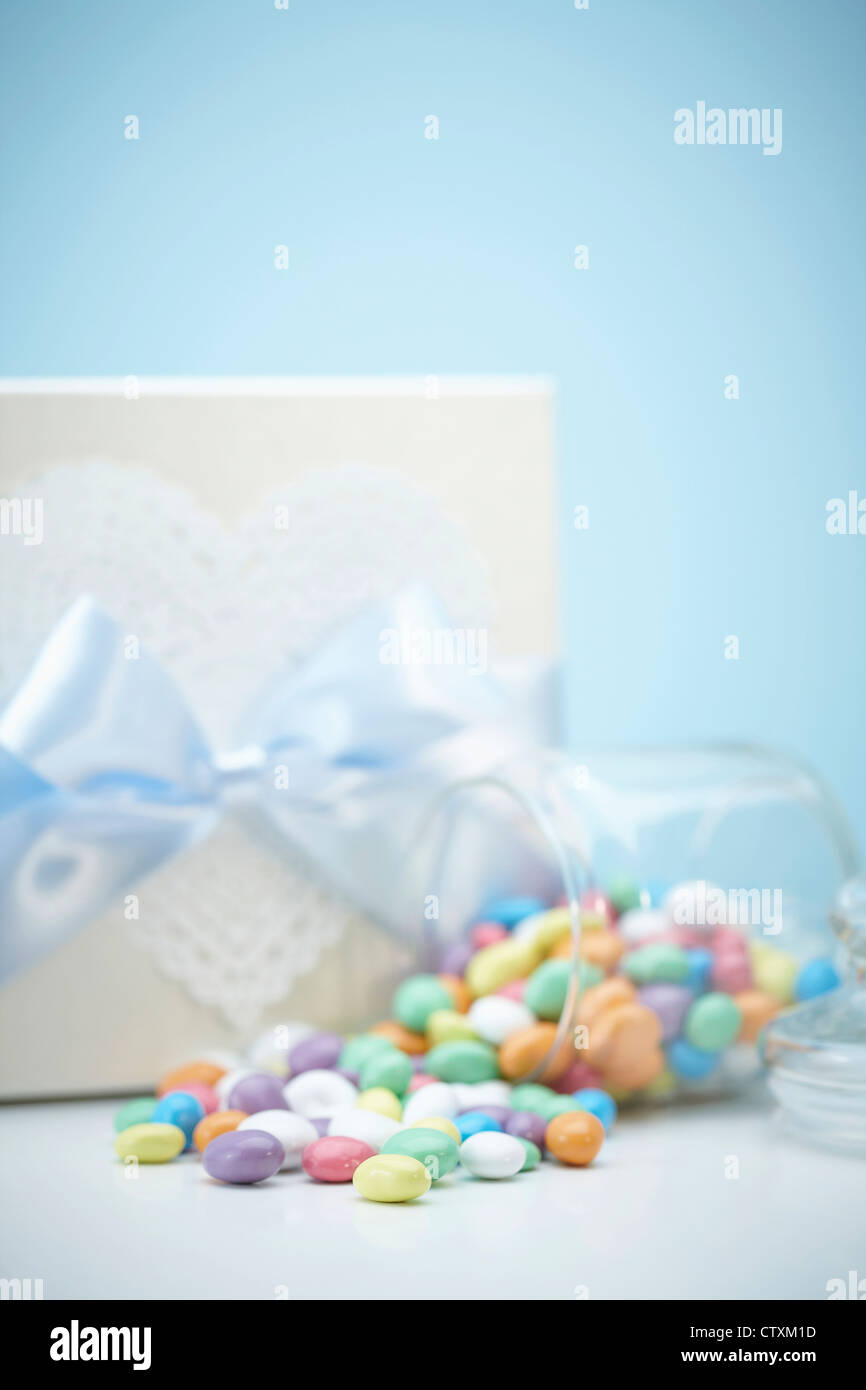 Colorful jelly and gift box Stock Photo - Alamy