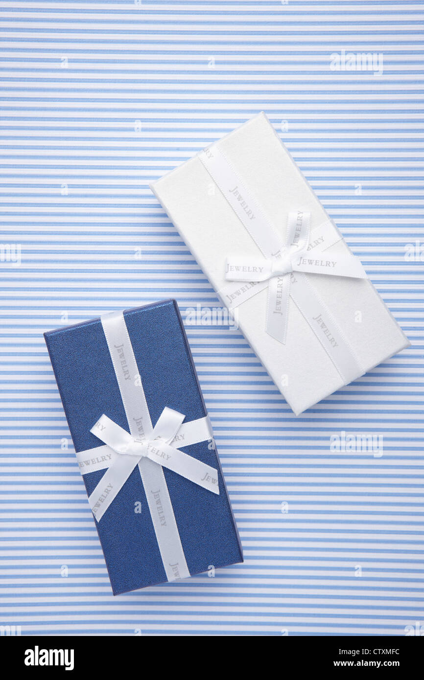 Blue and white gift box Stock Photo - Alamy