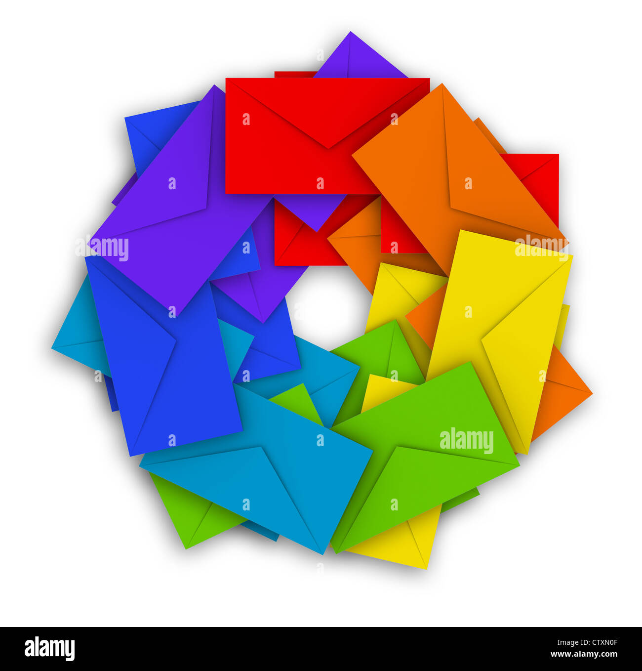 Round pile of colorful envelopes isolated on white Stock Photo - Alamy