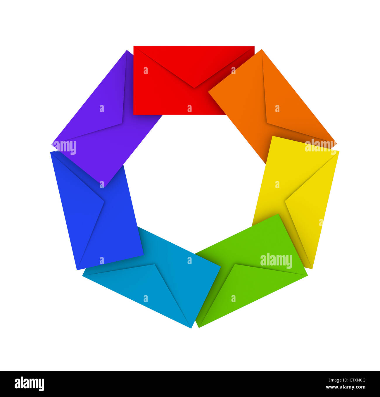 Round pile of colorful envelopes isolated on white Stock Photo - Alamy