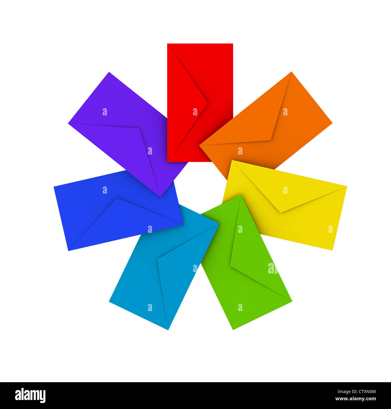 Round pile of colorful envelopes isolated on white Stock Photo - Alamy