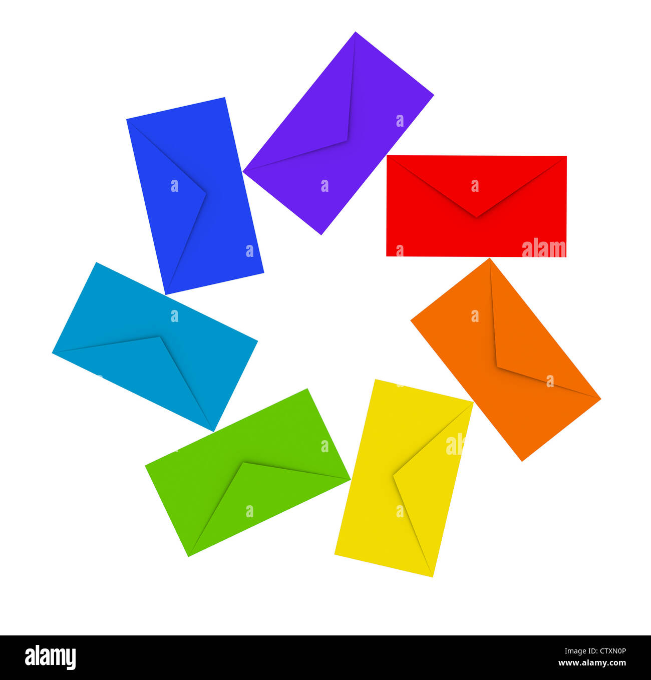 Round pile of colorful envelopes isolated on white Stock Photo - Alamy