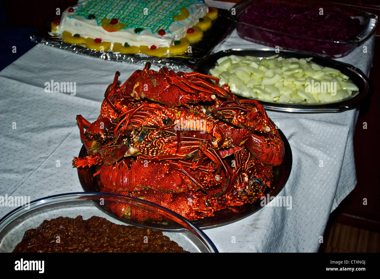 Dinner on the "Deep Blue". Ecuador Stock Photo - Alamy