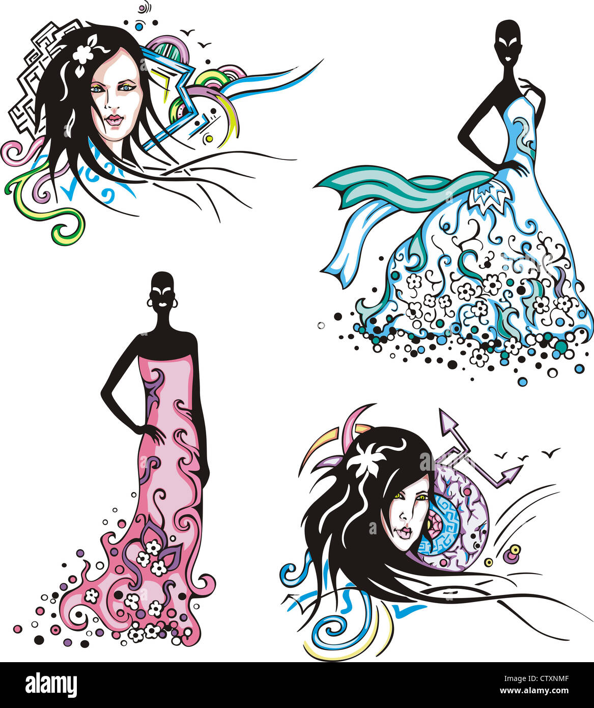 Elegant women. Set of color vector illustrations Stock Photo - Alamy