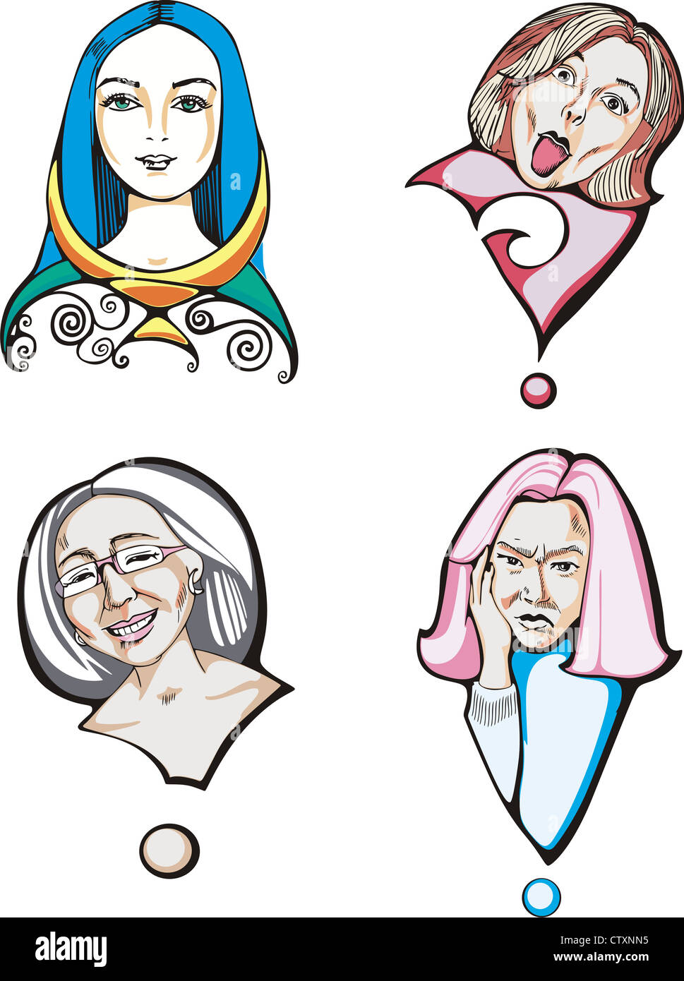 Four women. Set of color vector illustrations Stock Photo - Alamy