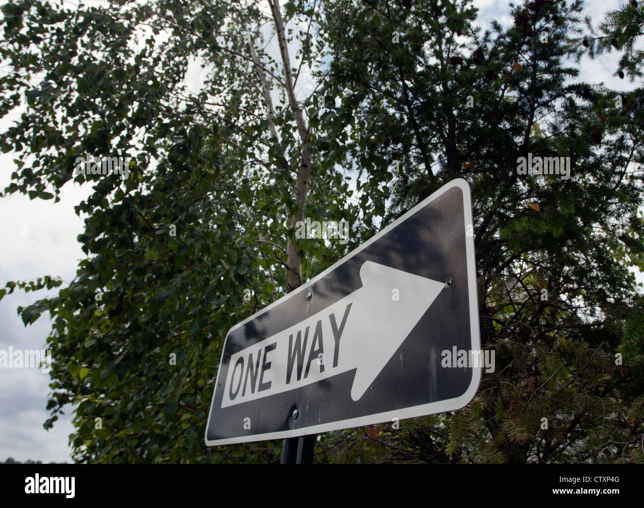 A one way sign on a residential street Stock Photo - Alamy