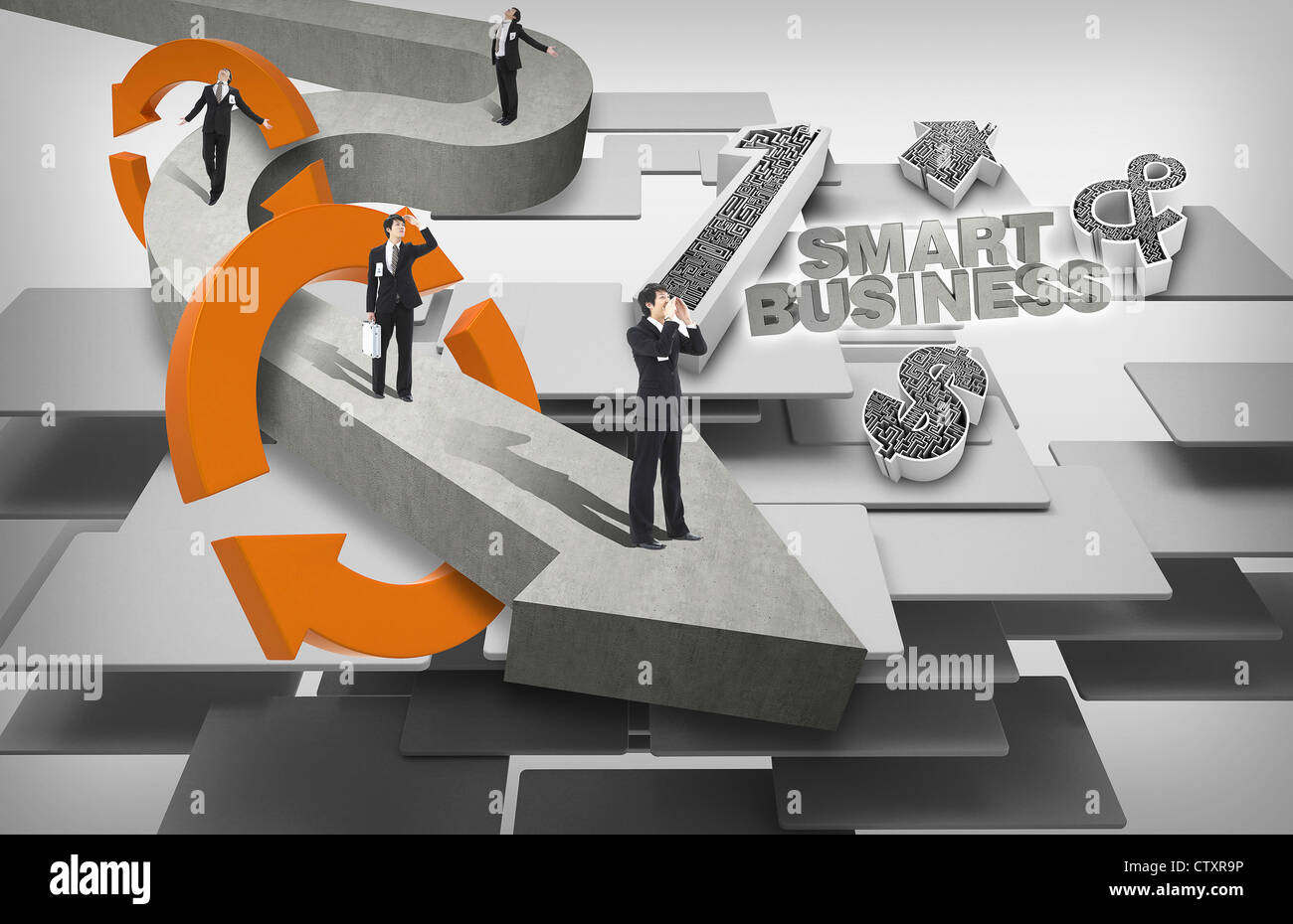 Businessmen standing on the arrow with smart business Stock Photo - Alamy