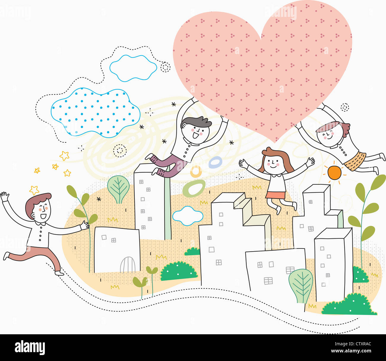 Happy people holding heart in the town Stock Photo - Alamy