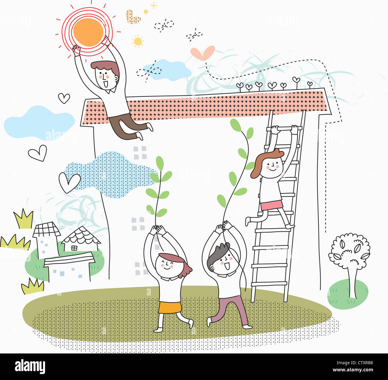 Happy people playing around the house Stock Photo - Alamy