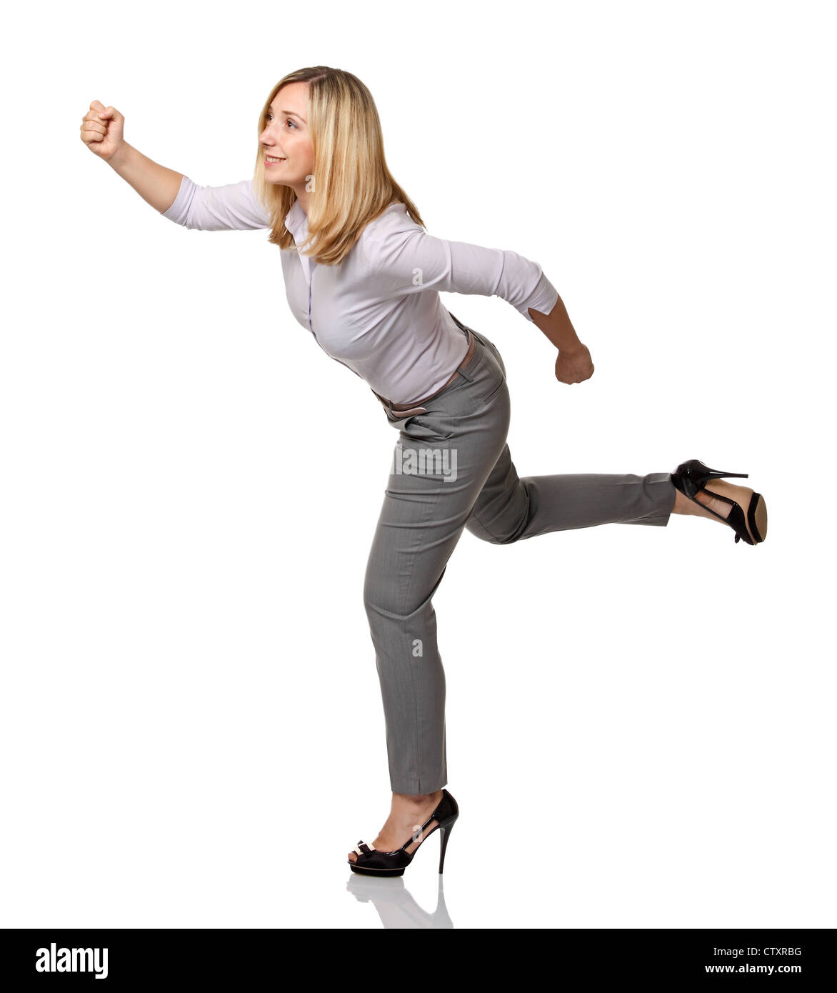 running woman with high heel on white background Stock Photo - Alamy