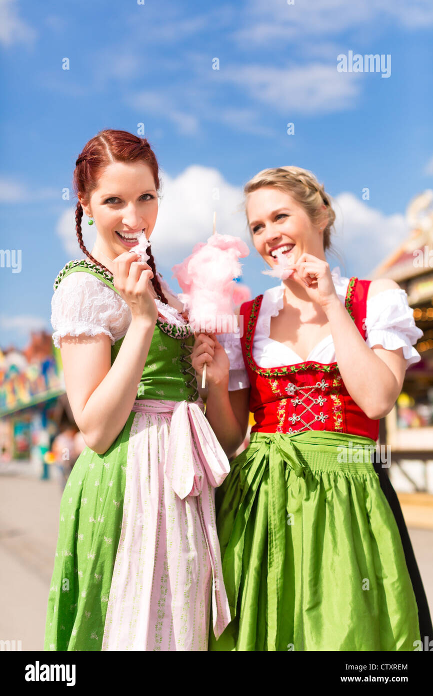 Young Women In Traditional Bavarian Clothes Dirndl Or Tracht With