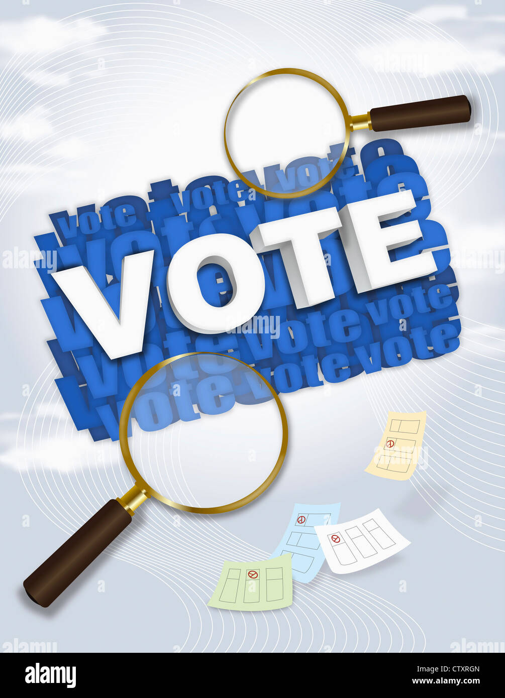 'Vote' word with magnifier and ballot paper Stock Photo - Alamy
