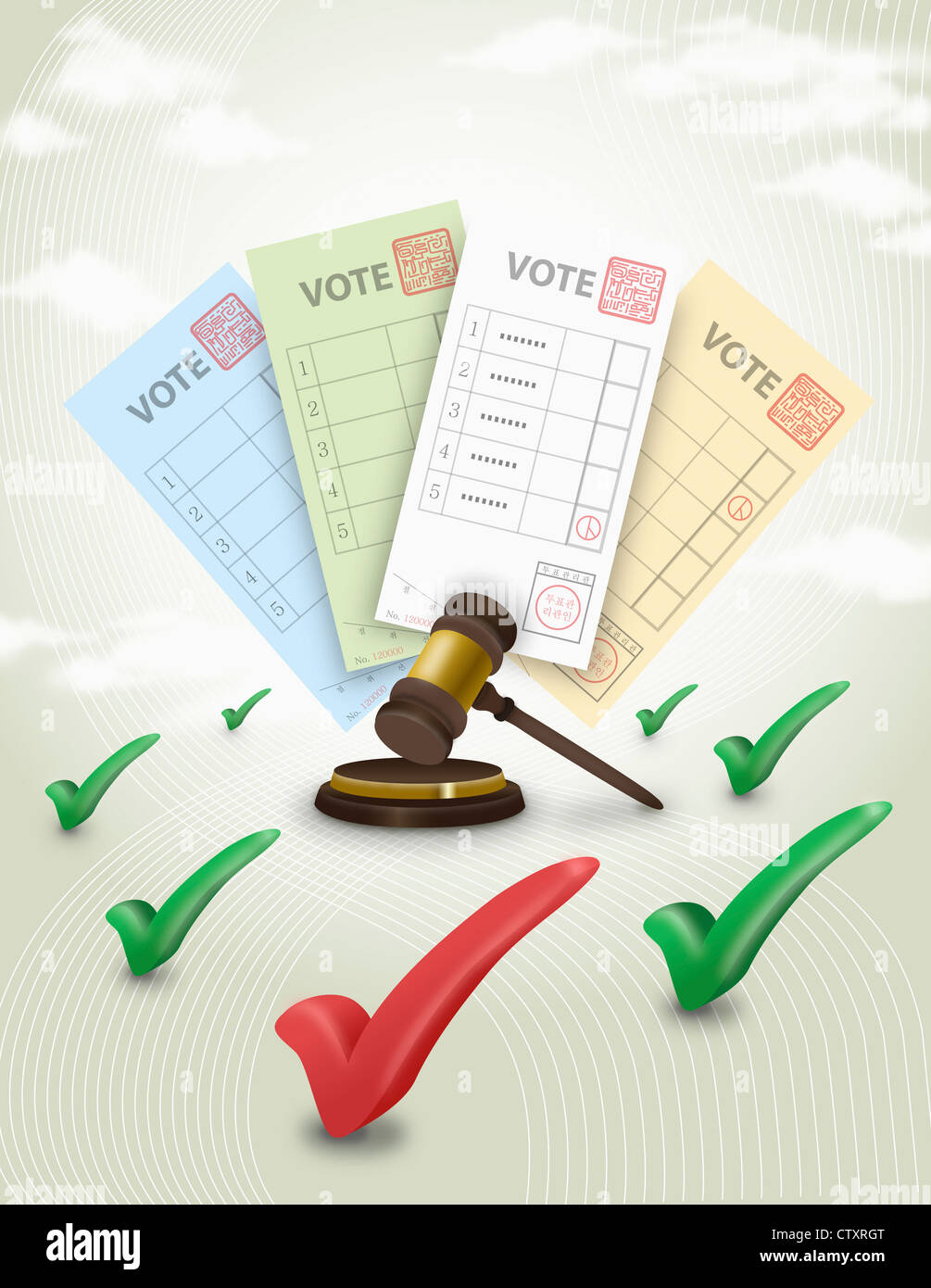 Ballot paper, gavel, and check mark Stock Photo - Alamy