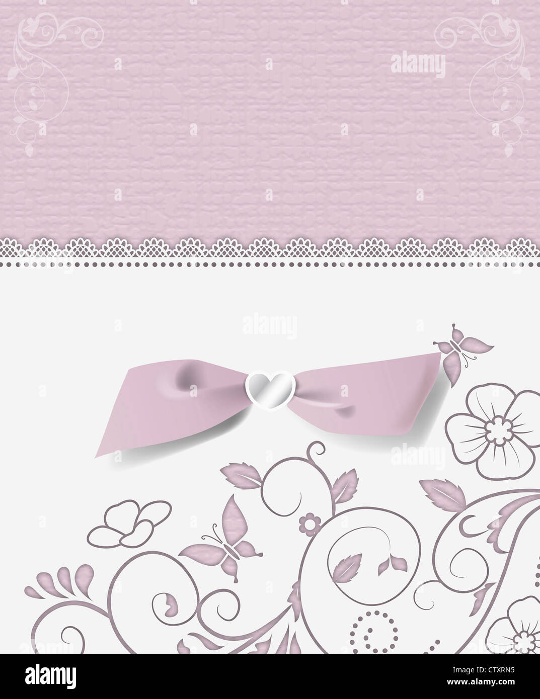 Pink ribbon and flower wedding invitation card Stock Photo - Alamy