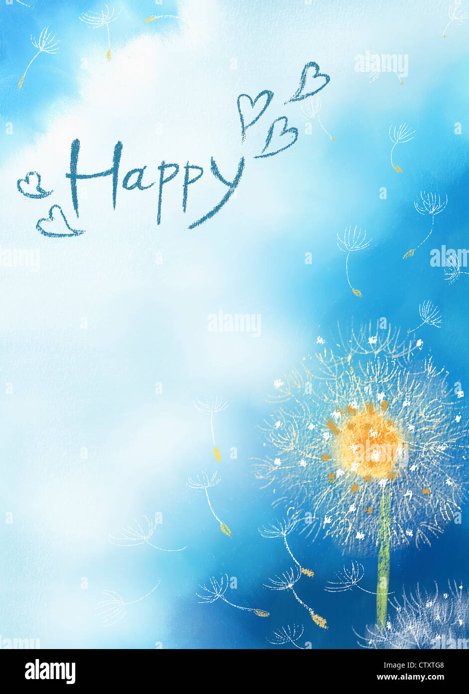 Flying seed of dandelion with Happy Stock Photo - Alamy