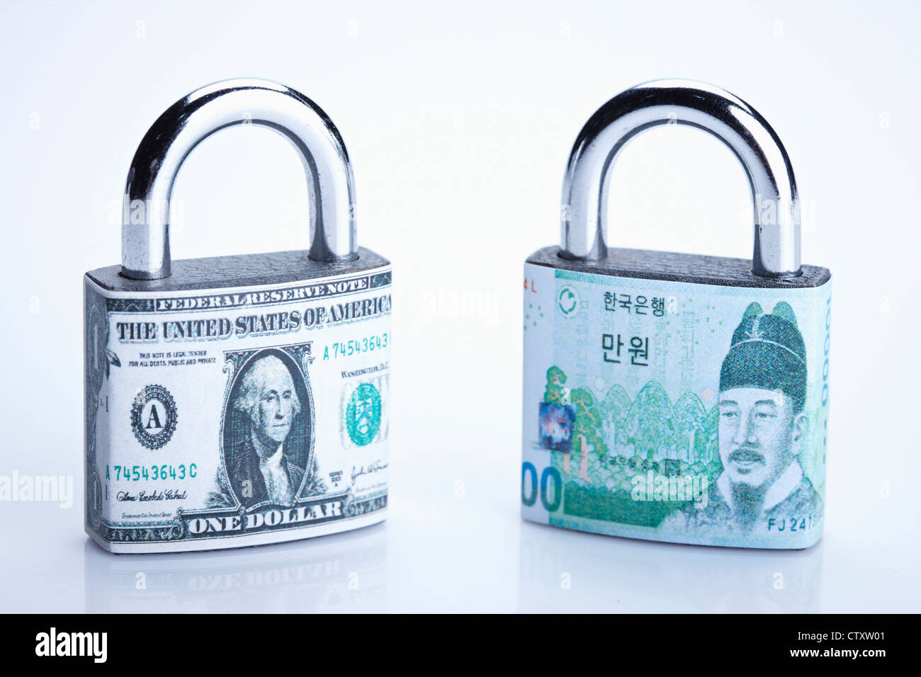 Dollar and Won lock Stock Photo - Alamy