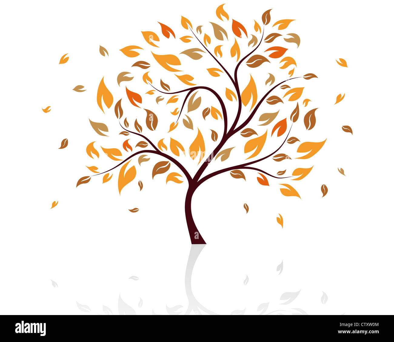 Autumn tree with falling down leaves. Vector illustration Stock Photo ...