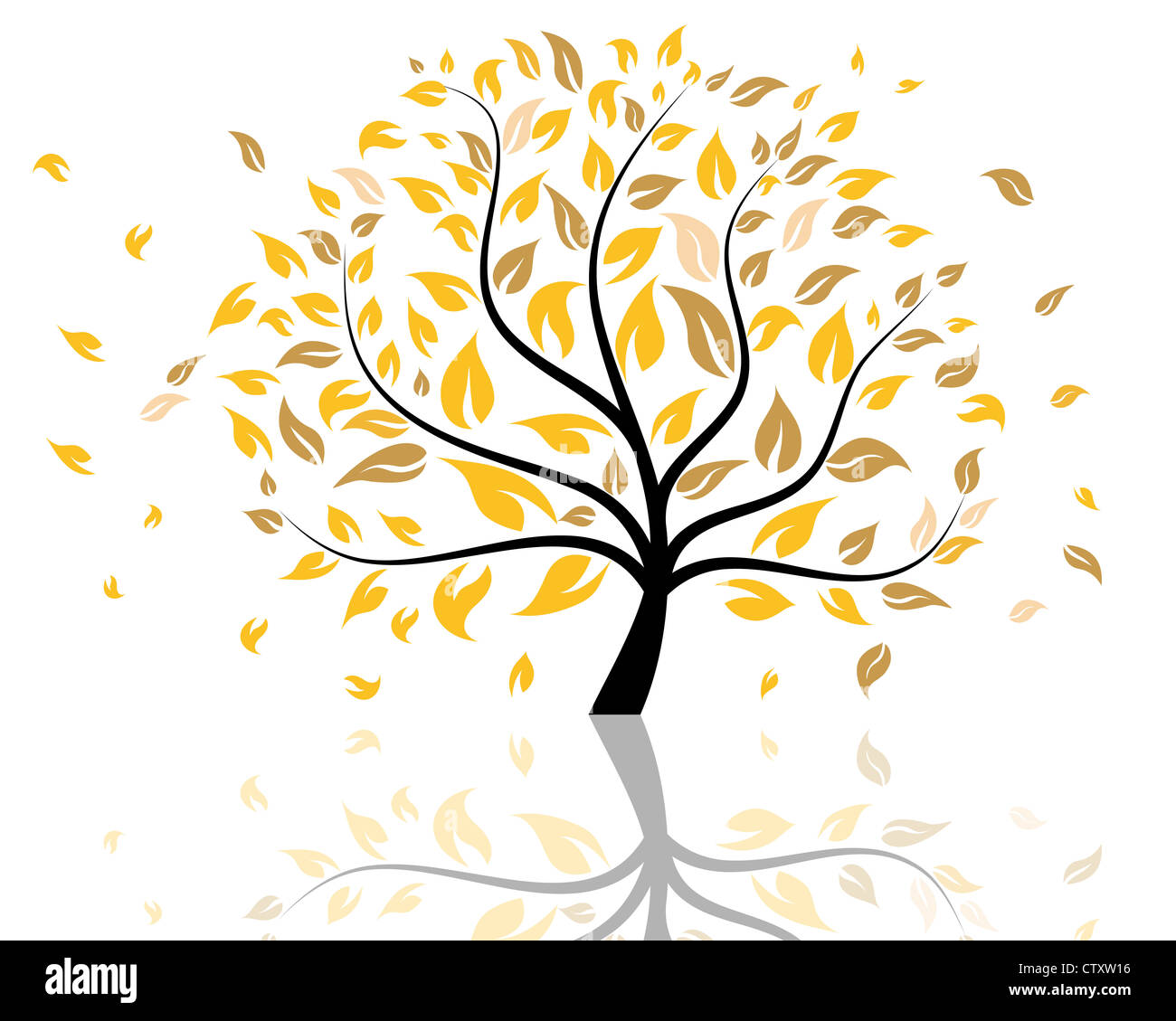 Autumn tree with falling down leaves. Vector illustration Stock Photo ...