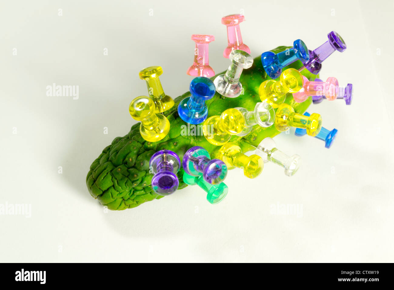 Cucumber with pins of different colors Stock Photo - Alamy