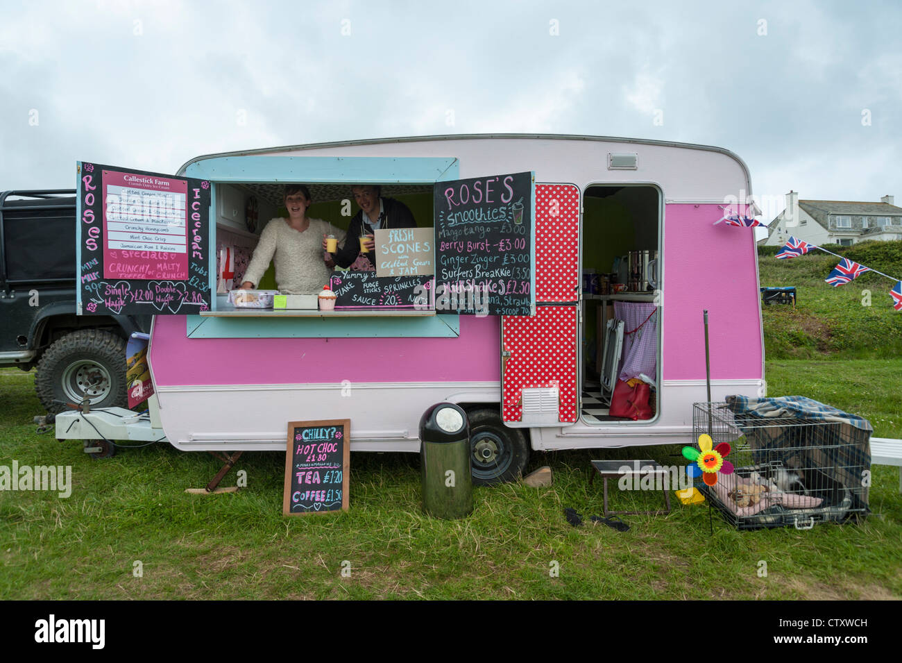Roses ice cream caravan stall at Trethias Farm near Treyarnon Bay North ...