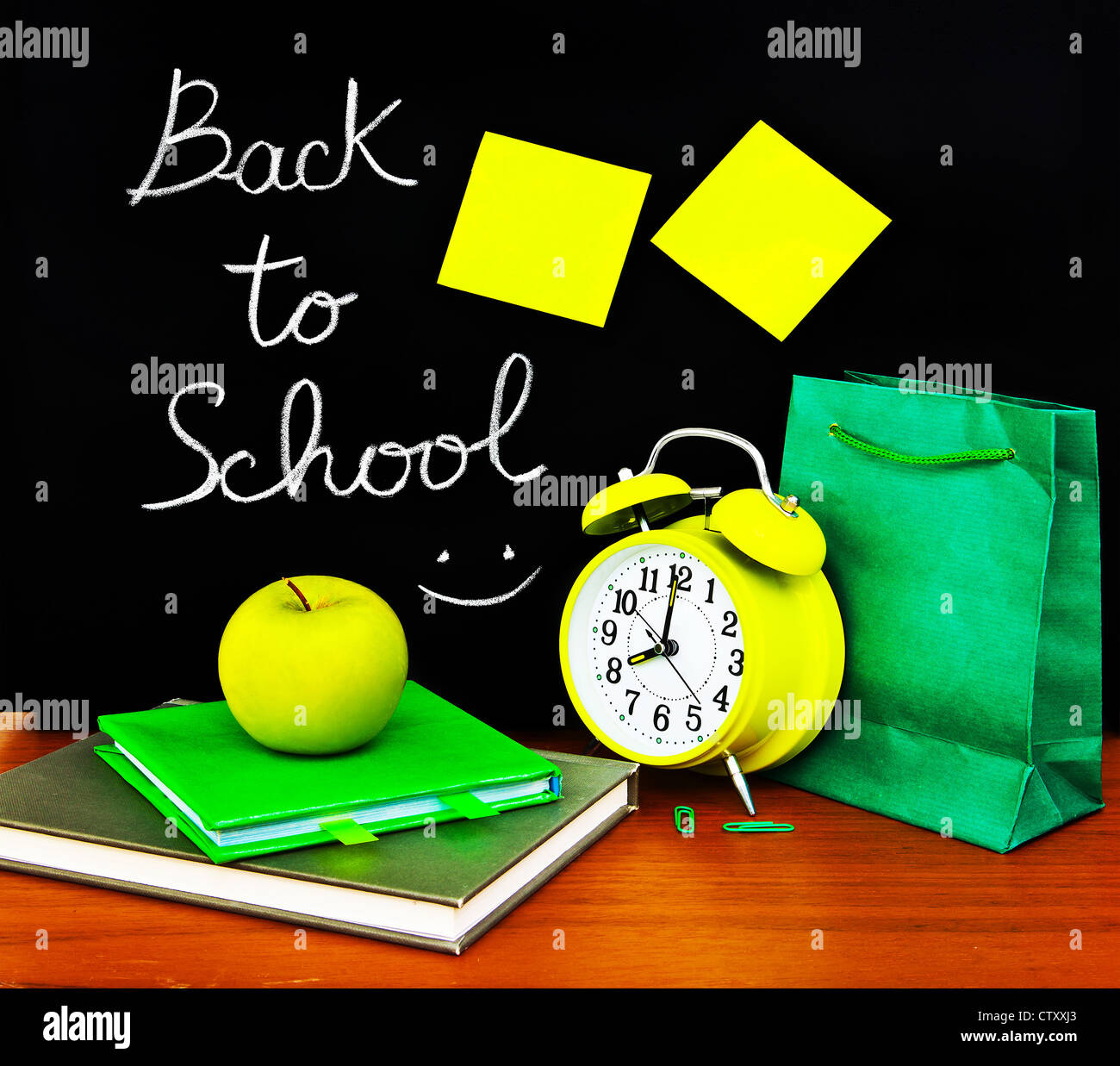 Back to school concept, colorful students accessories in the classroom ...