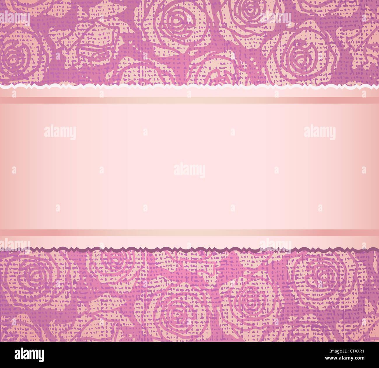 Ornate background with fabric imitation with pink roses. Invitation to ...