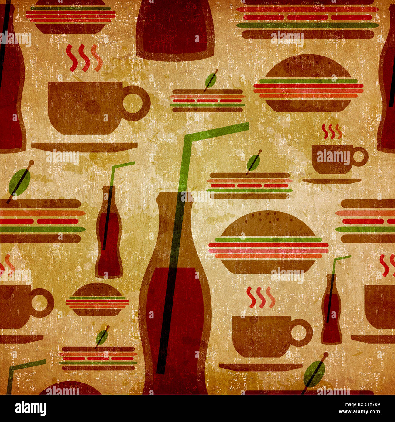 Vintage fast food icons set seamless pattern Stock Photo - Alamy