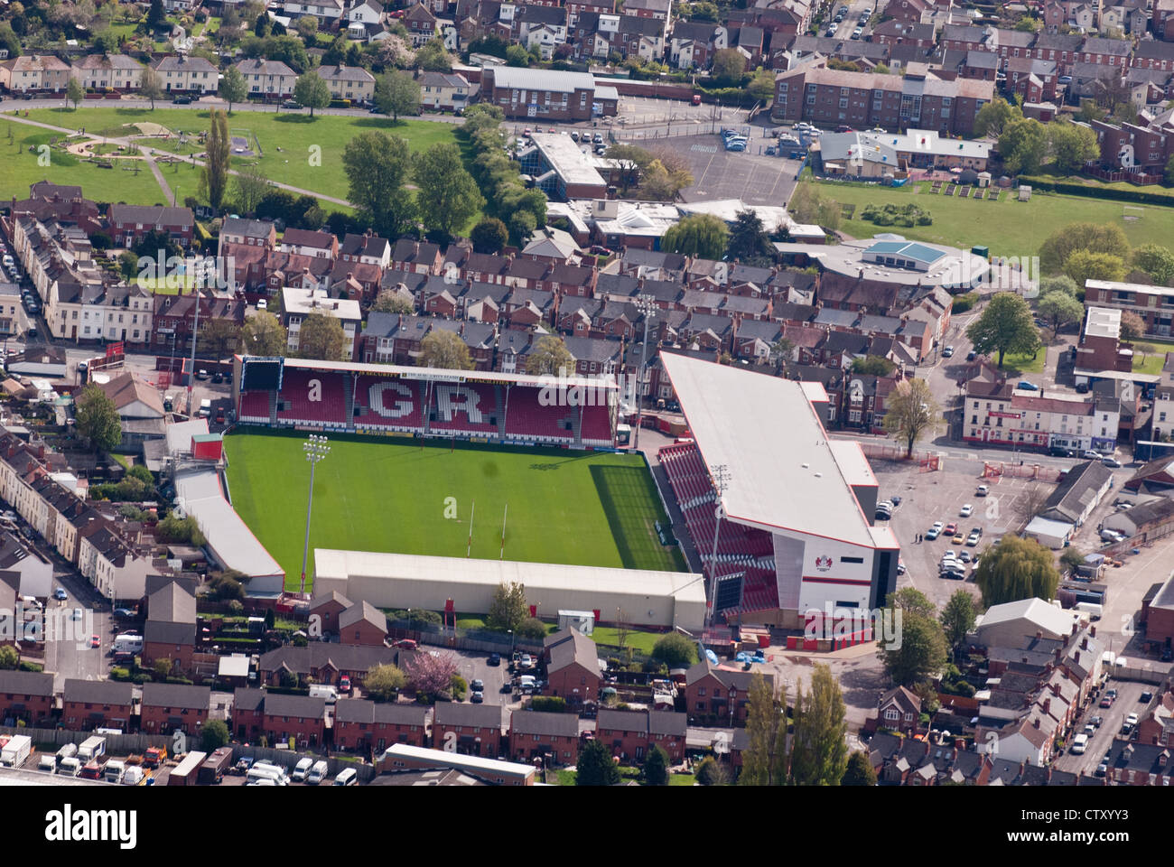 Kingsholm , home to Gloucester Rugby Club ,Gloucester from helicopter ...