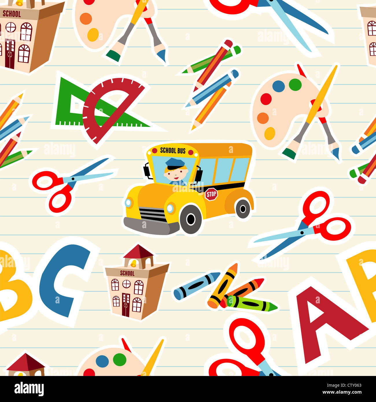 School tools and supplies set seamless pattern. Vector file layered for ...