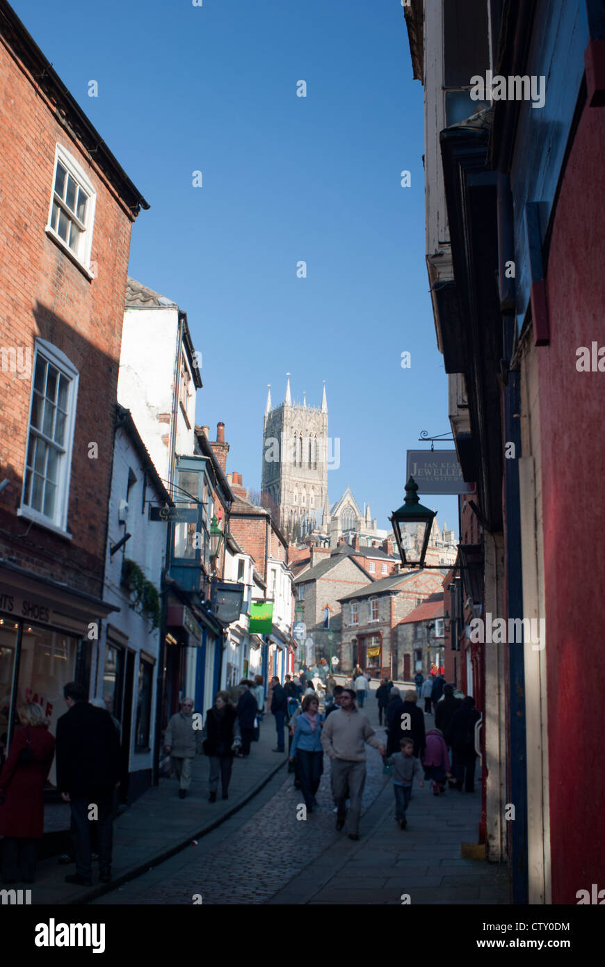 Lincoln street scene with the Cathedral in the back ground Stock Photo ...