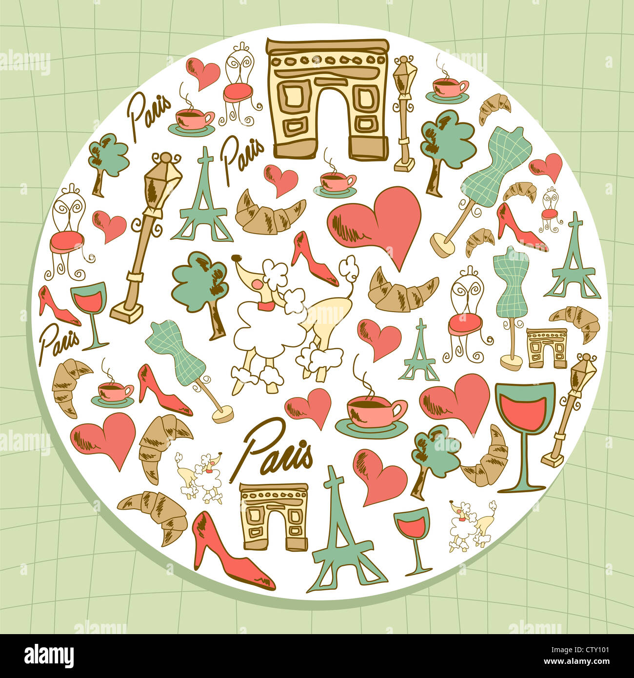 Hand drawn travel paris icon set circle. Vector file layered for easy ...