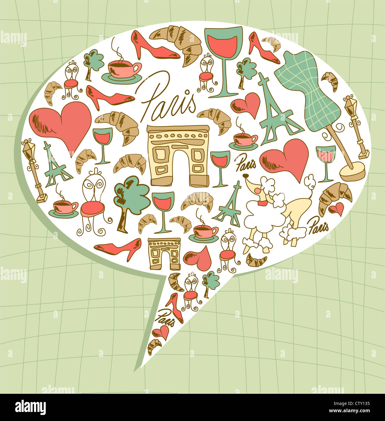 Hand drawn travel paris icon set in social media bubble. Vector file ...