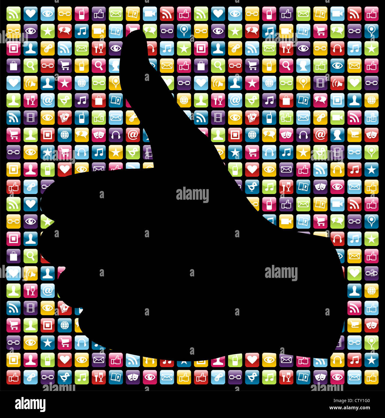 Thumb up hand in smartphone app icon set seamless pattern. Vector file ...