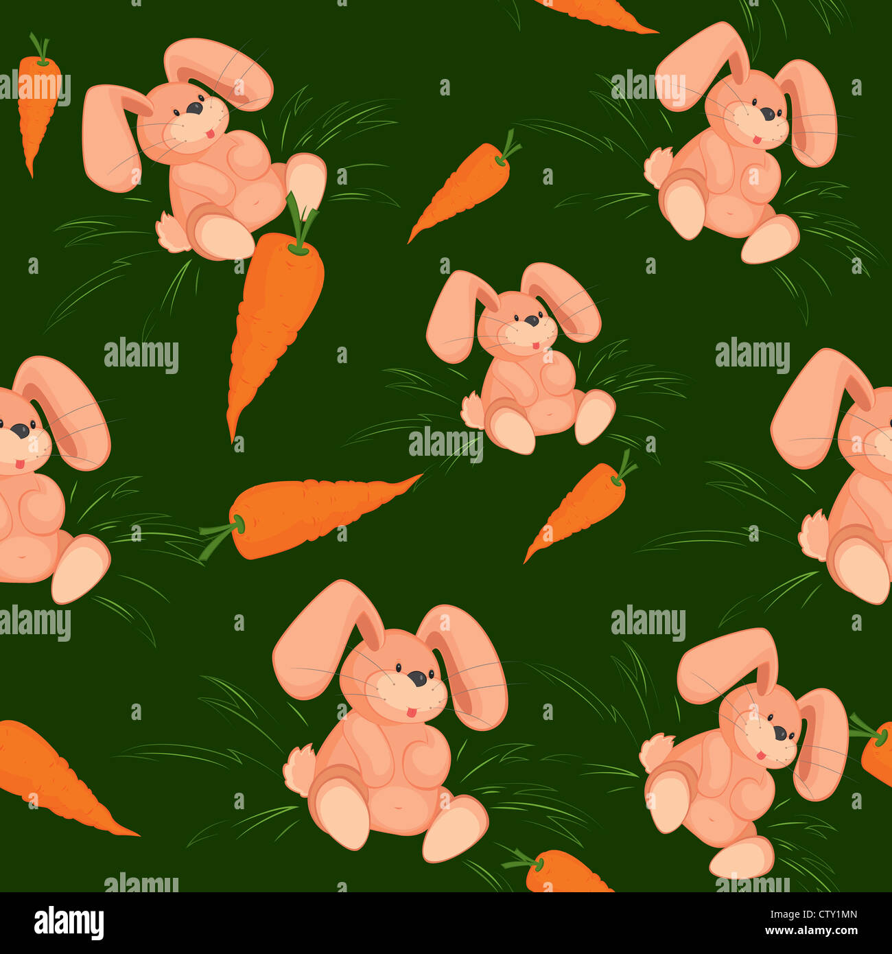 Rabbit with carrot vector illustration on green background seamless ...