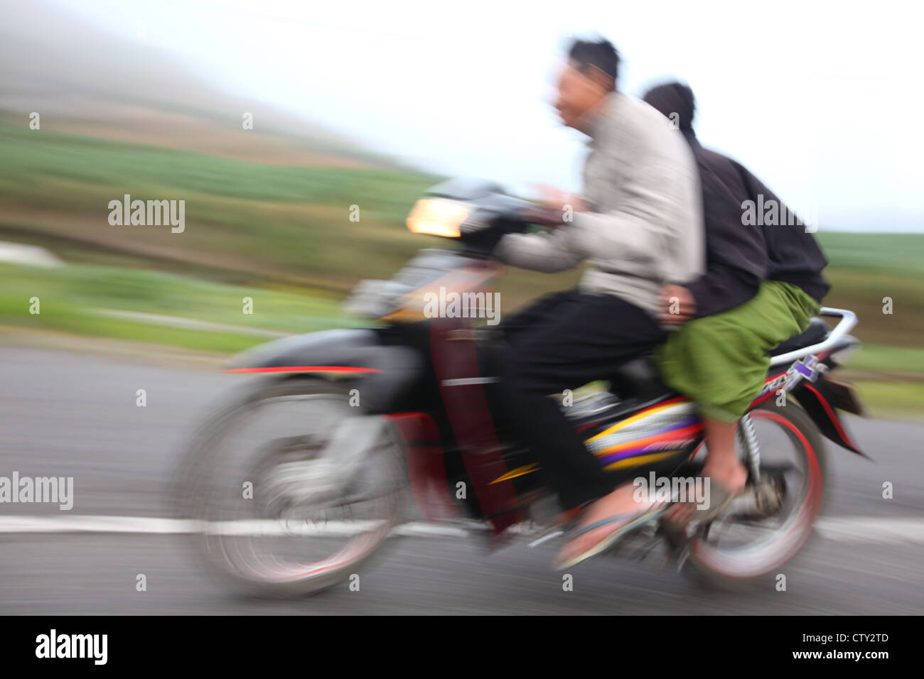 Central Java, Indonesia, Dieng Plateau, Dieng, road near Batur, traffic ...