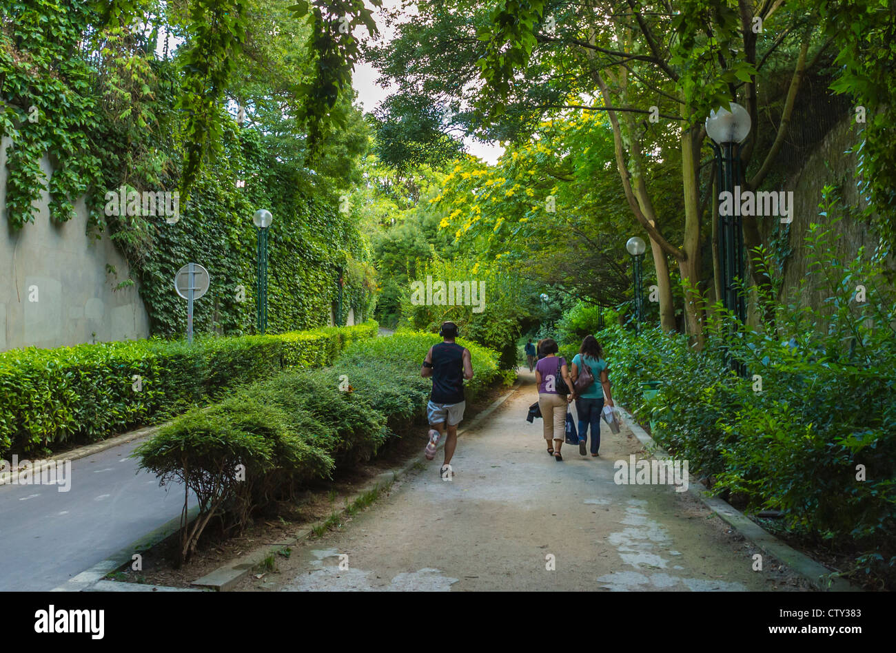 Paris, France, man running away Jogging on Pathway in "Promenade ...