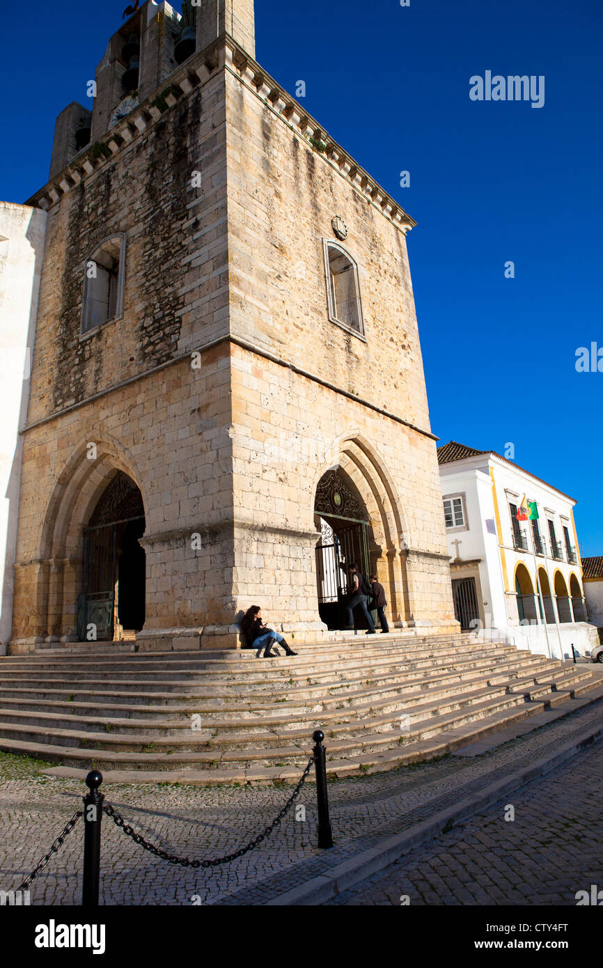Cathedral old town square Faro Portugal Stock Photo - Alamy