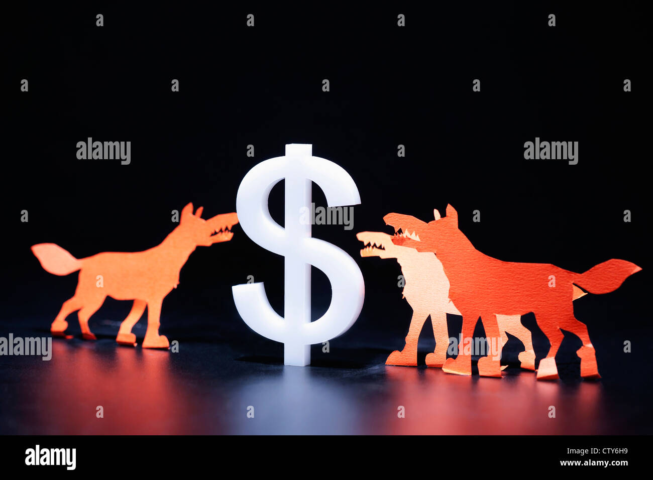 Dollar around the scaring wolves Stock Photo - Alamy