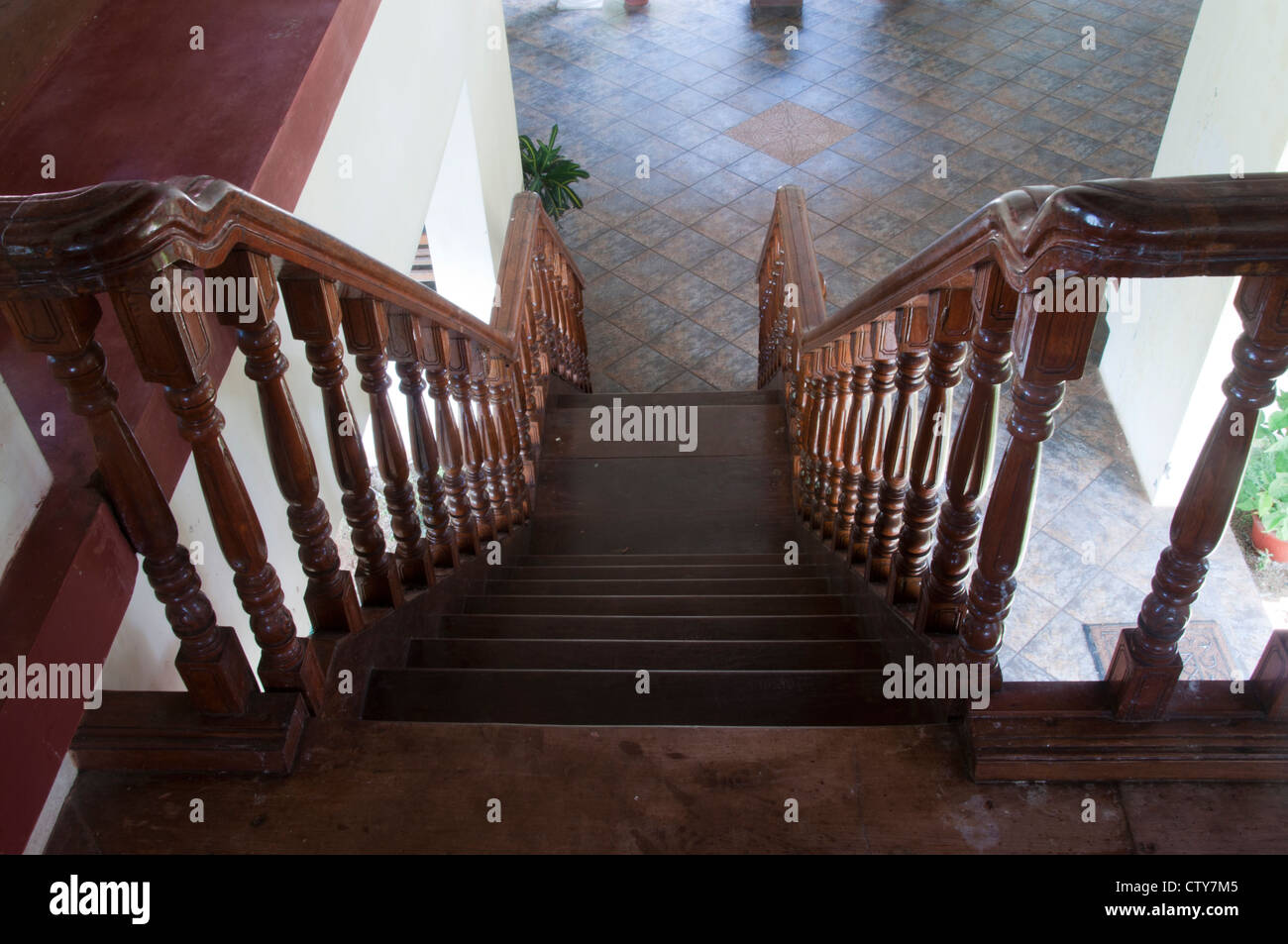 Wooden stair case top view Stock Photo - Alamy