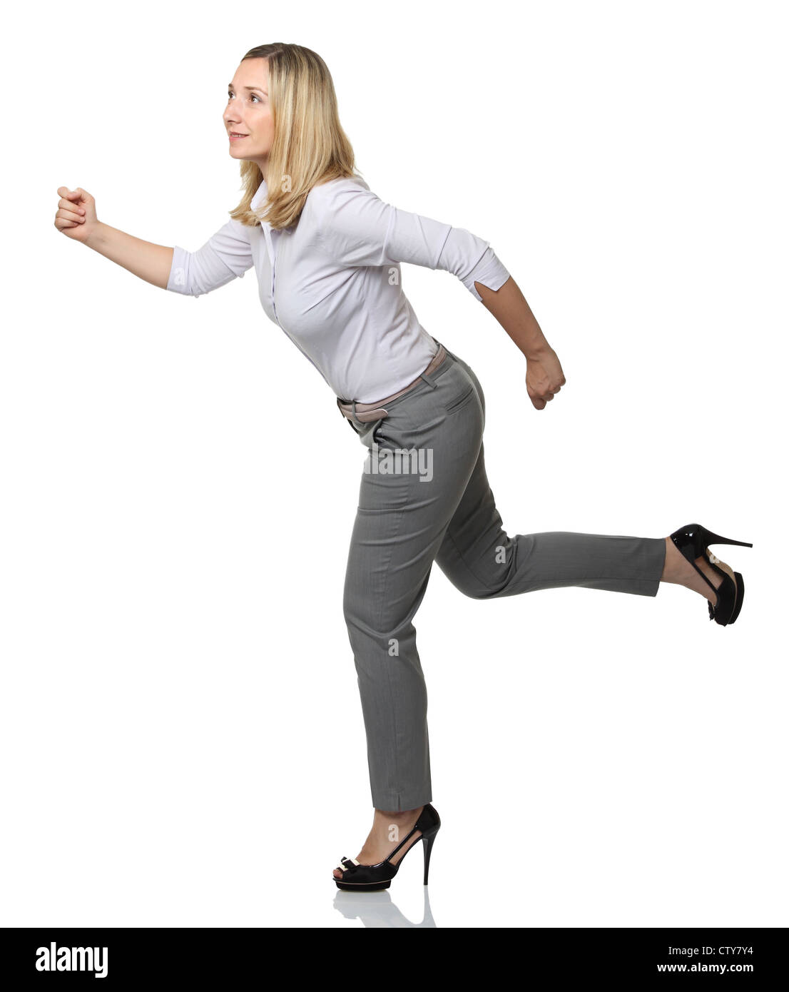running woman with high heel on white background Stock Photo - Alamy