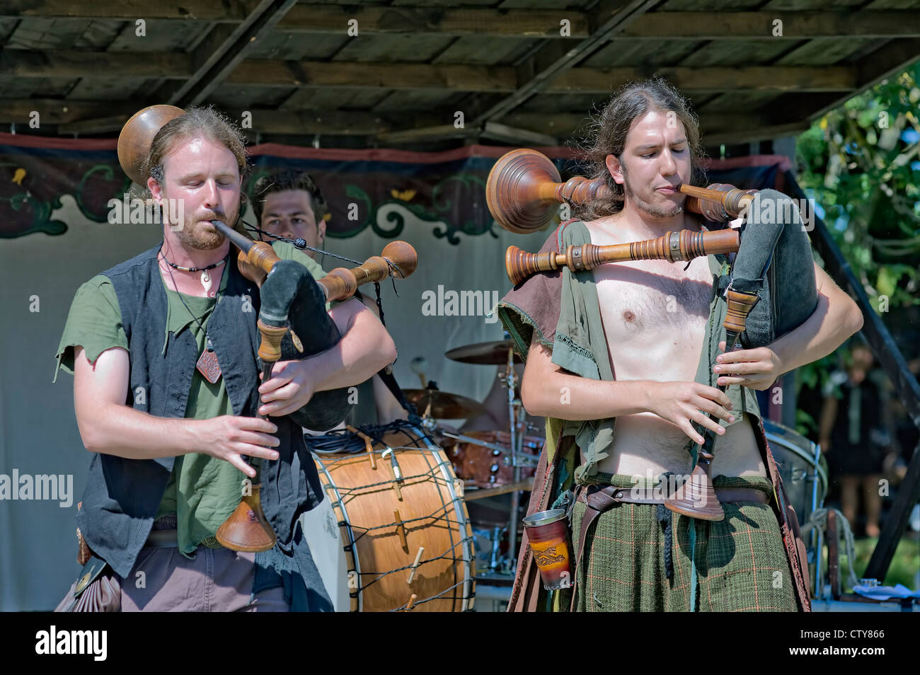 Musicians who are playing at medieval festival Stock Photo - Alamy