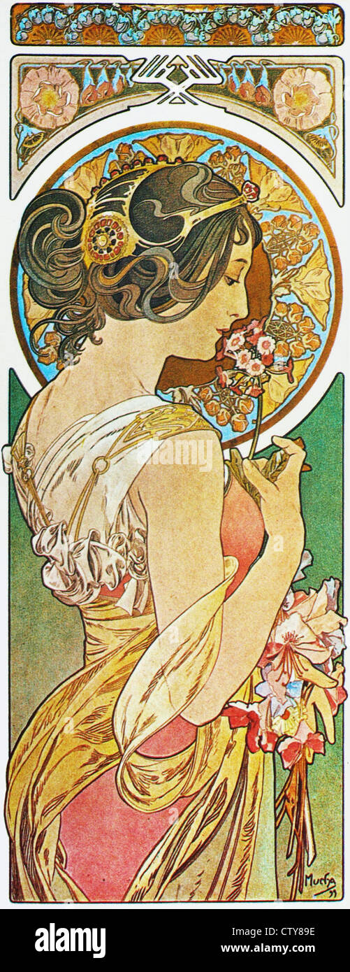 Alphonse Maria Mucha 1860 - 1939 Woman yellow Stock Photo - Alamy