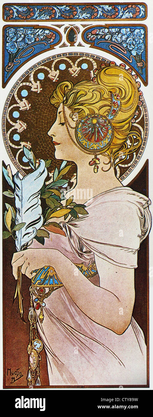 Alphonse Maria Mucha 1860 - 1939 Woman profile Stock Photo - Alamy