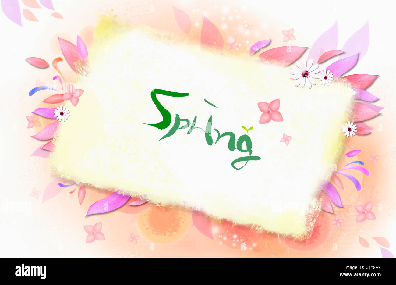 Spring note and pink flowers Stock Photo - Alamy