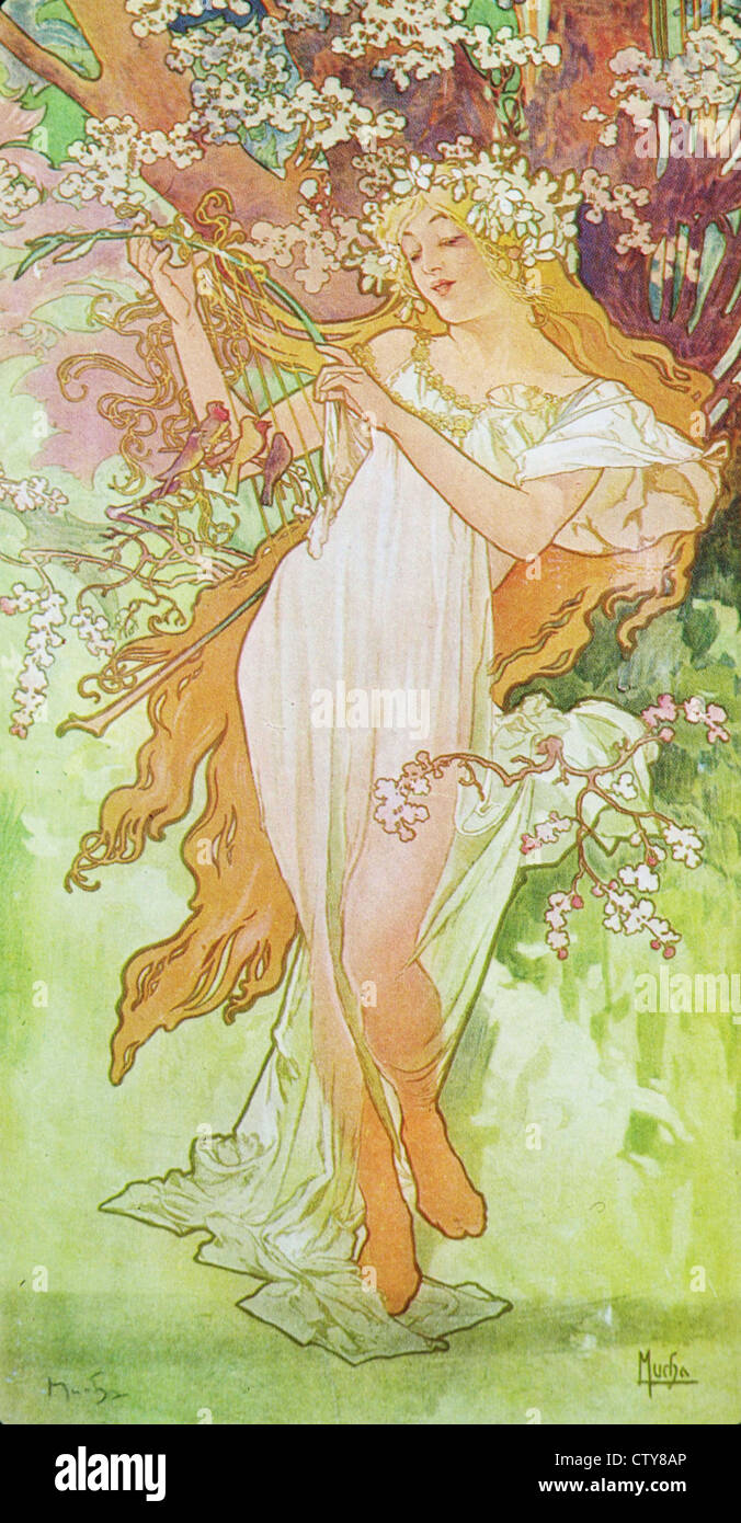 Alphonse Maria Mucha 1860 - 1939 . Woman long blonde hair Stock Photo ...