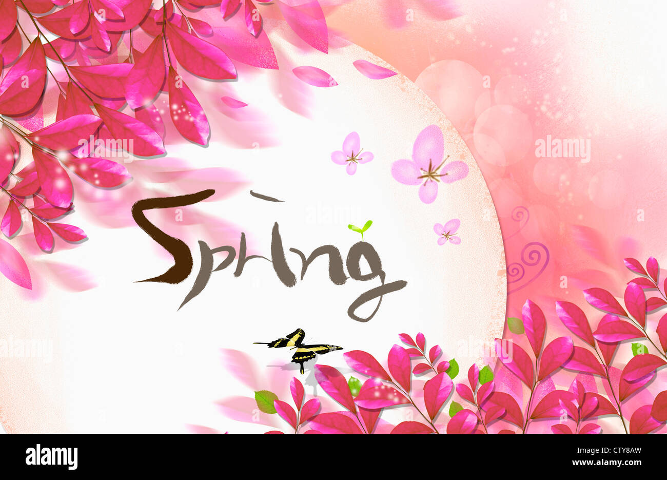 Spring note and pink leaves Stock Photo - Alamy