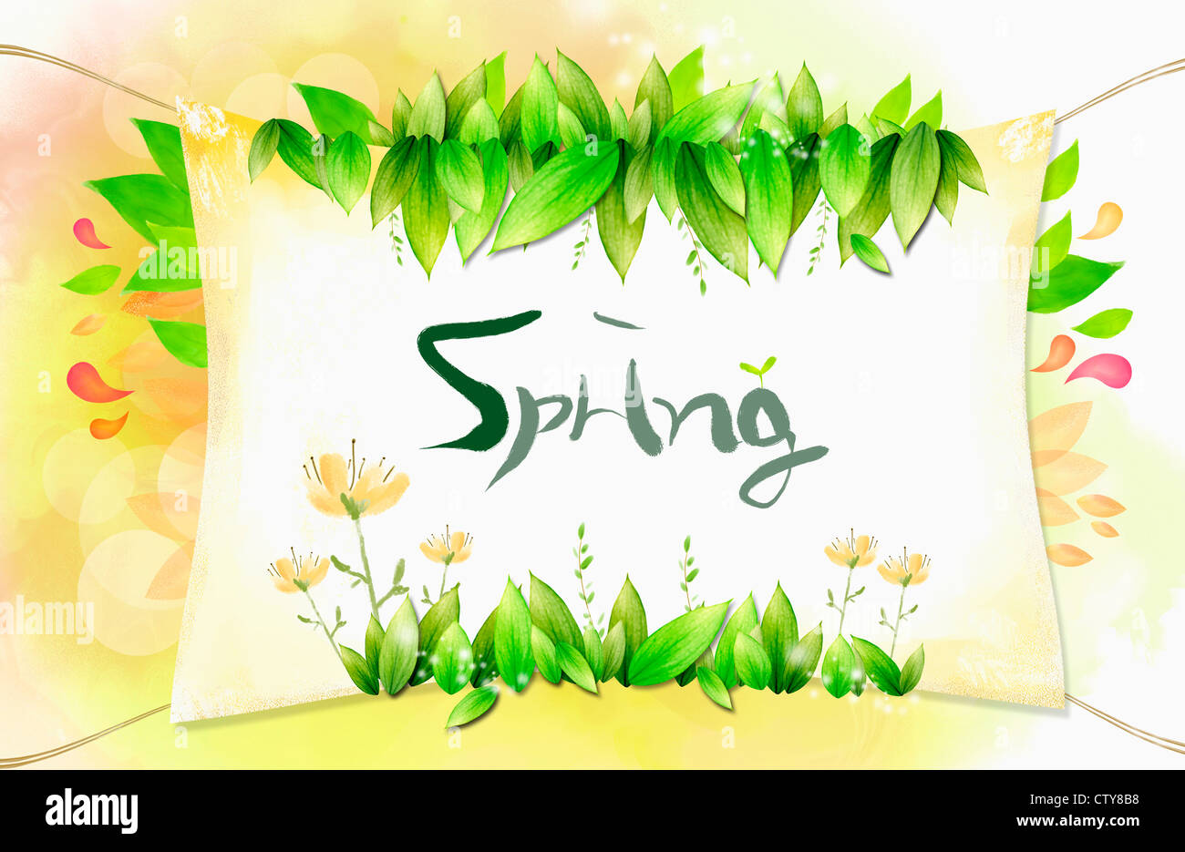 Spring note and green leaves Stock Photo - Alamy
