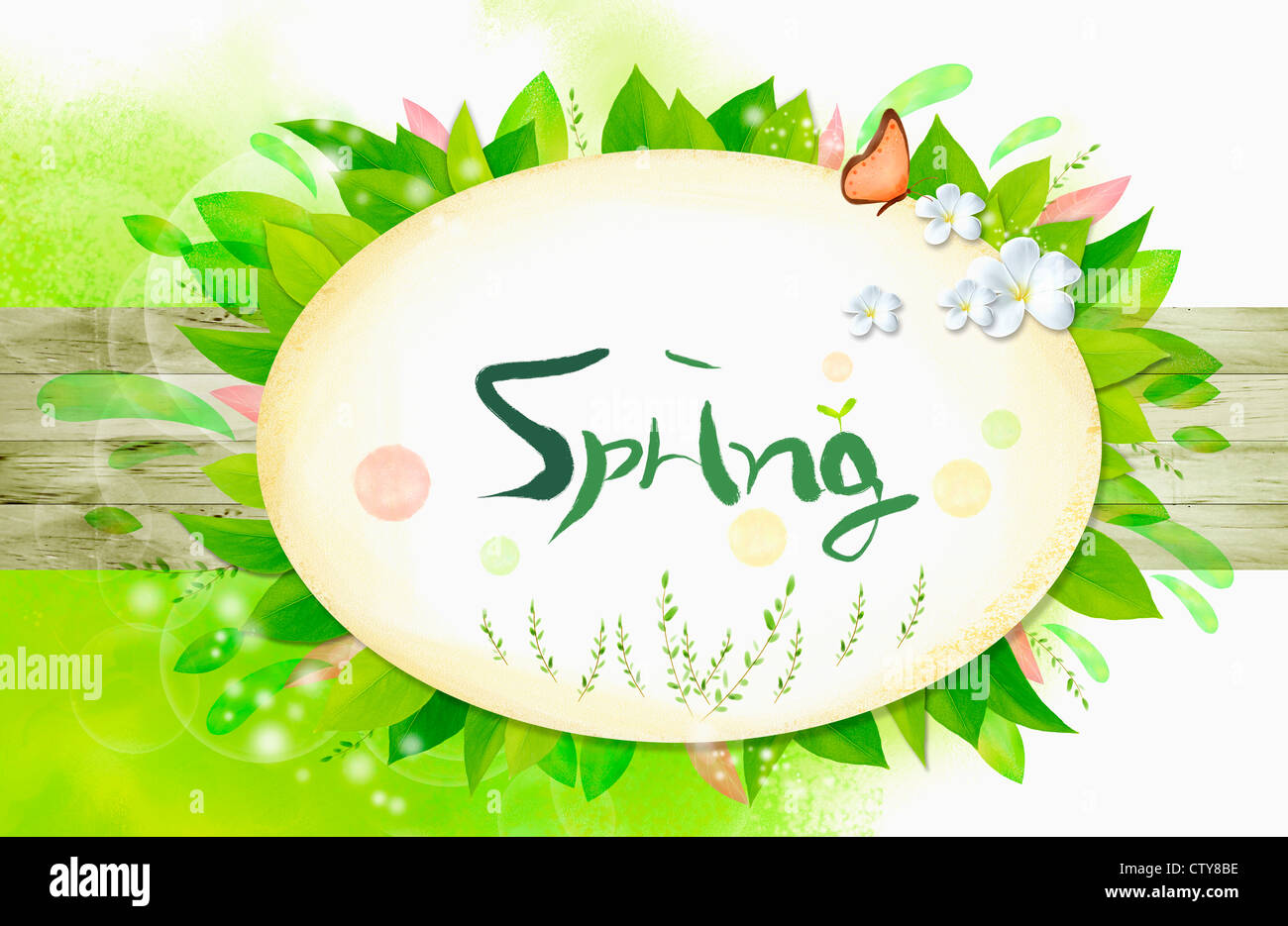 Spring note and green leaves Stock Photo - Alamy