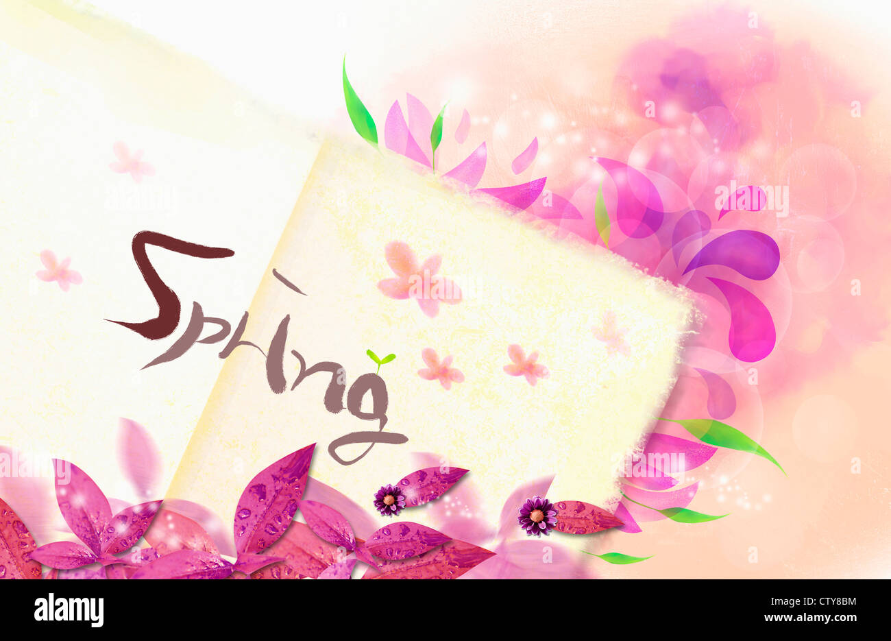 Spring note and pink flowers Stock Photo - Alamy